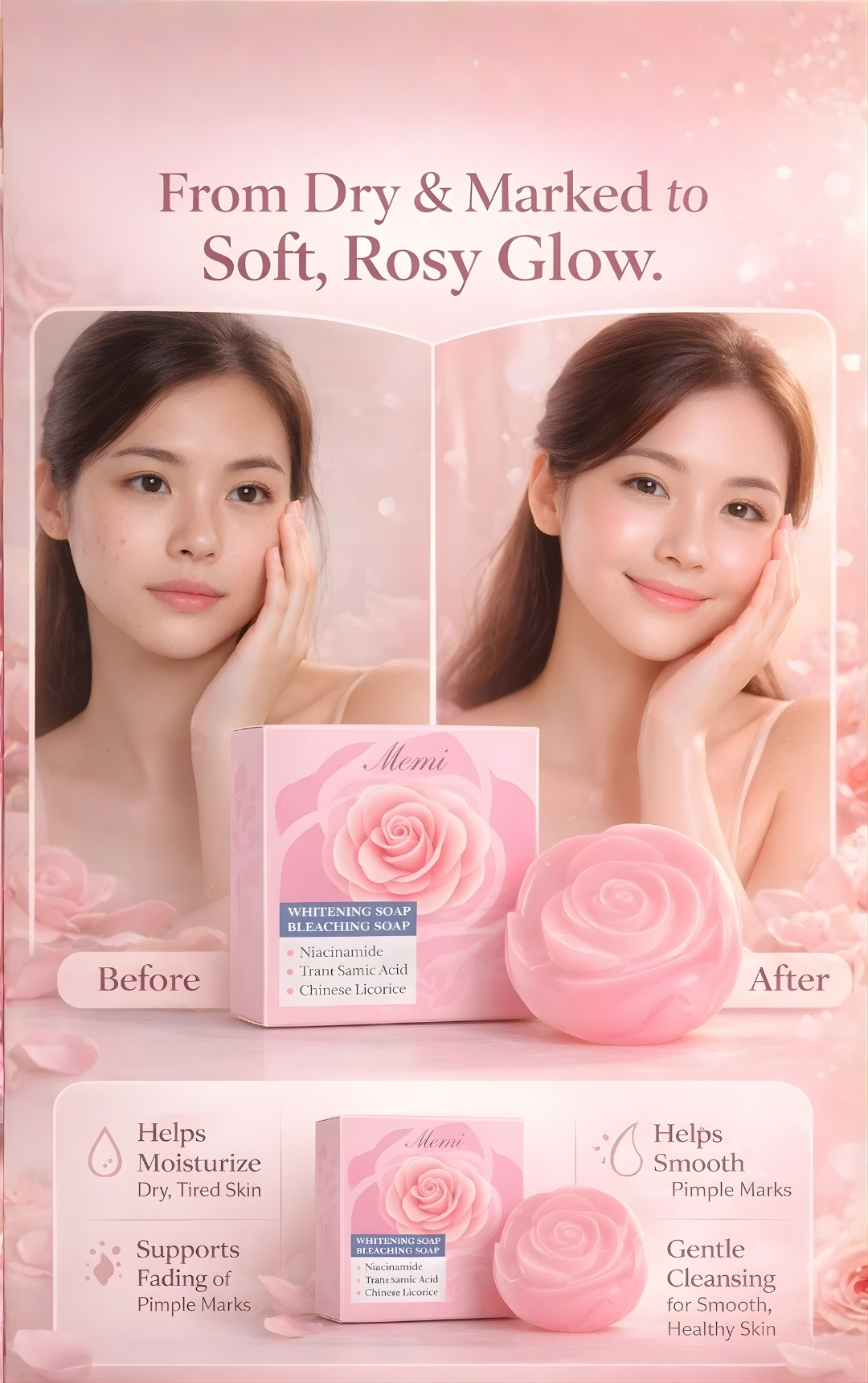 Memi Whitening Bleaching Rose Soap