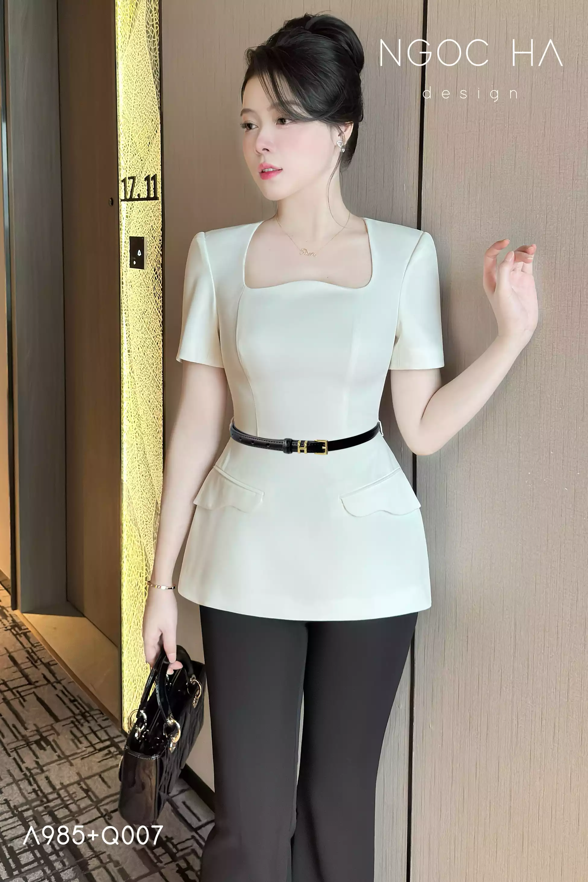 Nadi Top_ Áo Peplum Cổ Lượn Cộc Tay Màu Trắng A985 | ngochadesign