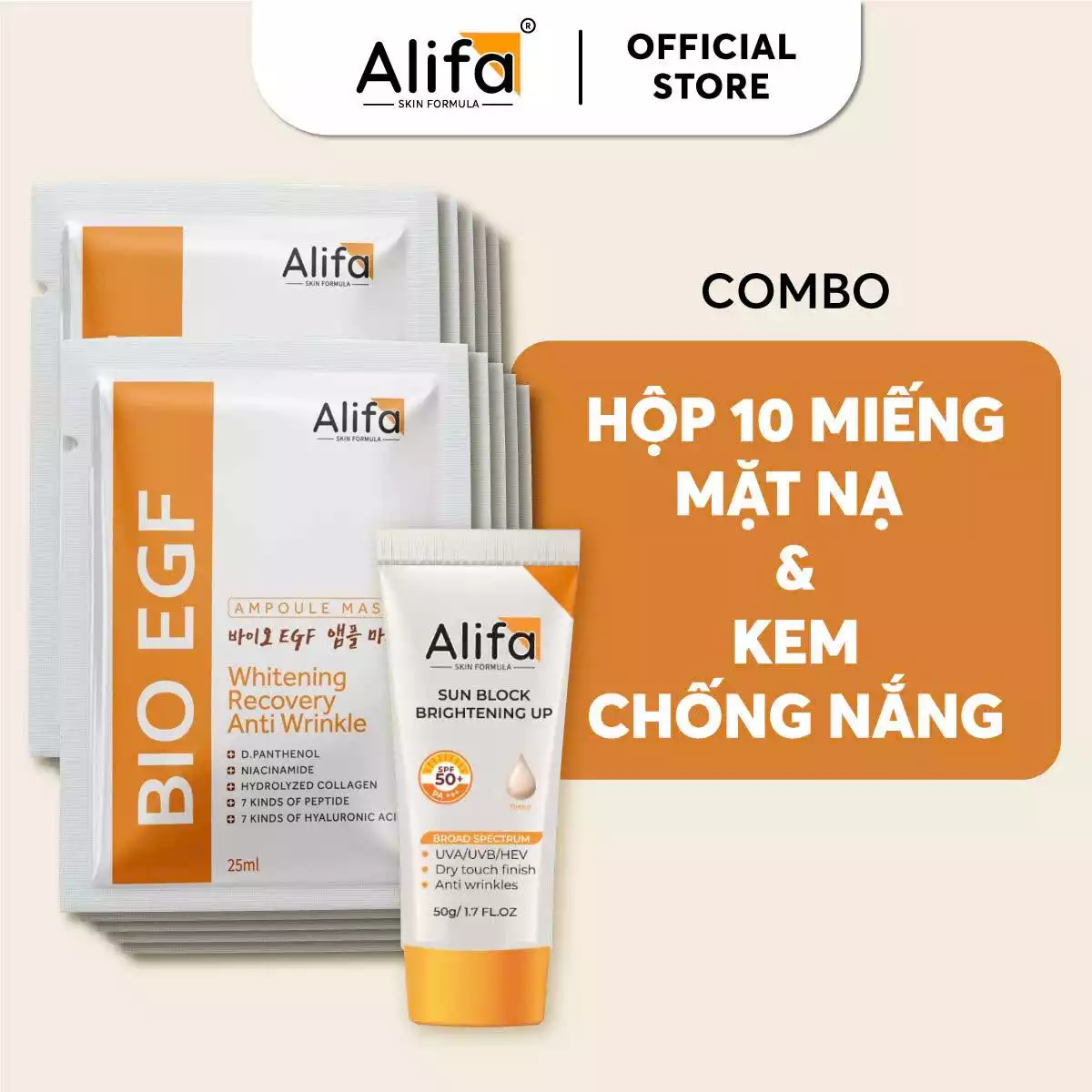 Combo dưỡng da - Bao gồm Hộp 10 Mặt nạ dưỡng ẩm, phục hồi da Alifa BIO ...