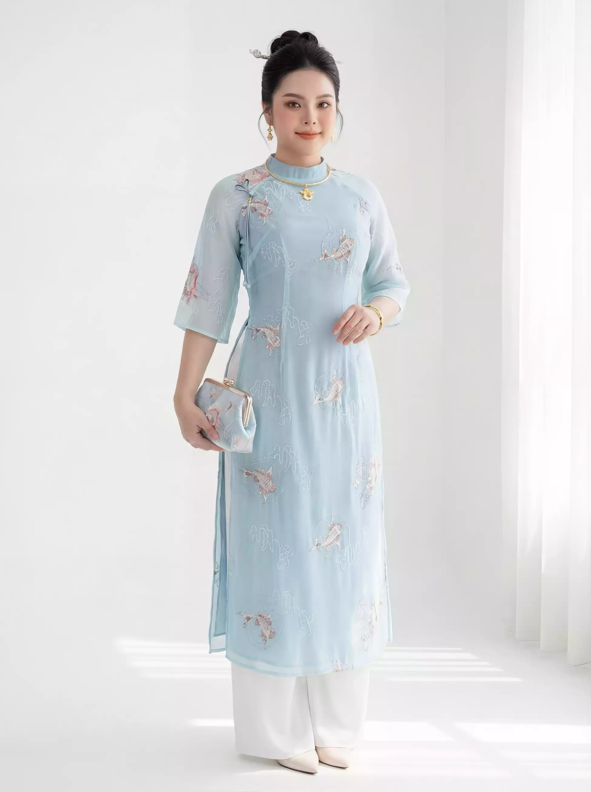 BIGSIZE NỮ - Sét áo dài thêu hoa sen V-AD030 | Bảng Size 55 - 90kg ...
