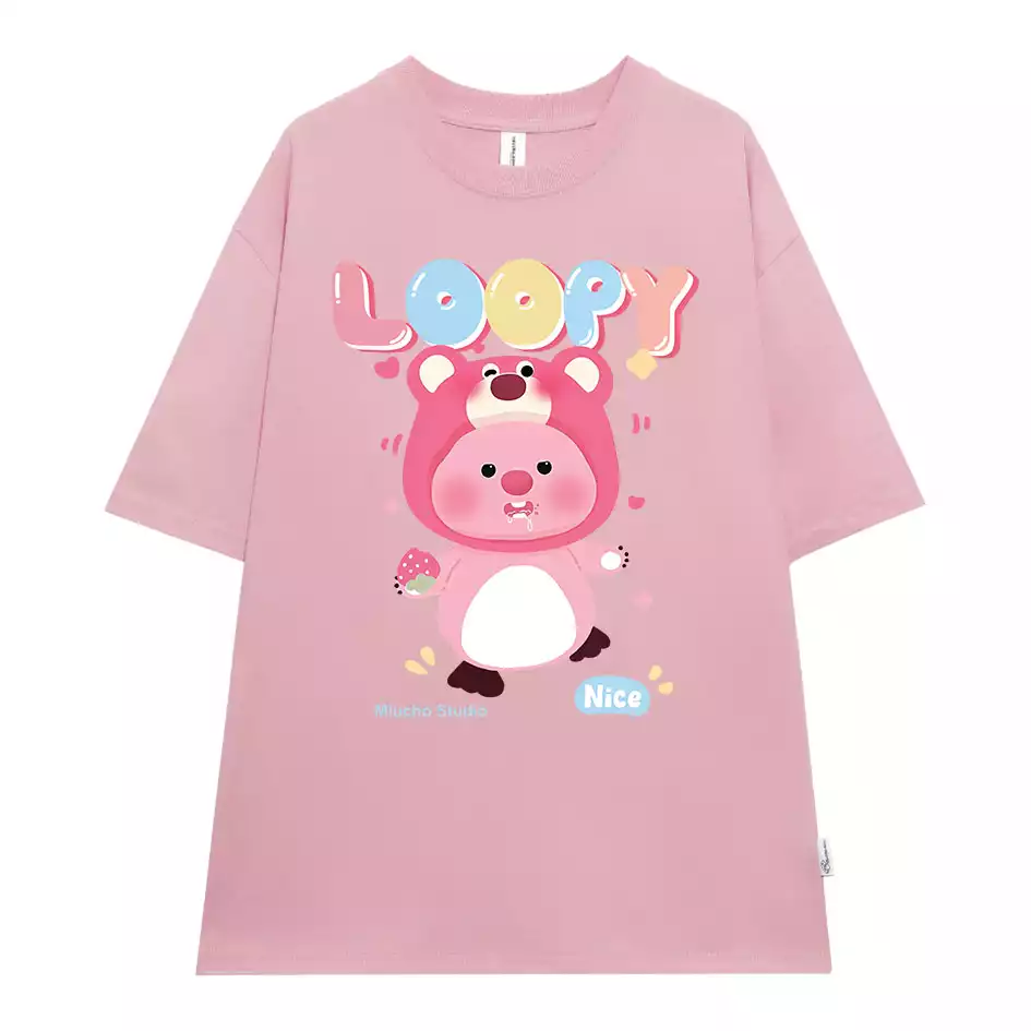 Áo thun Loopy Hải Ly form rộng ATD645 Miucho cotton cổ tròn in artwork ...