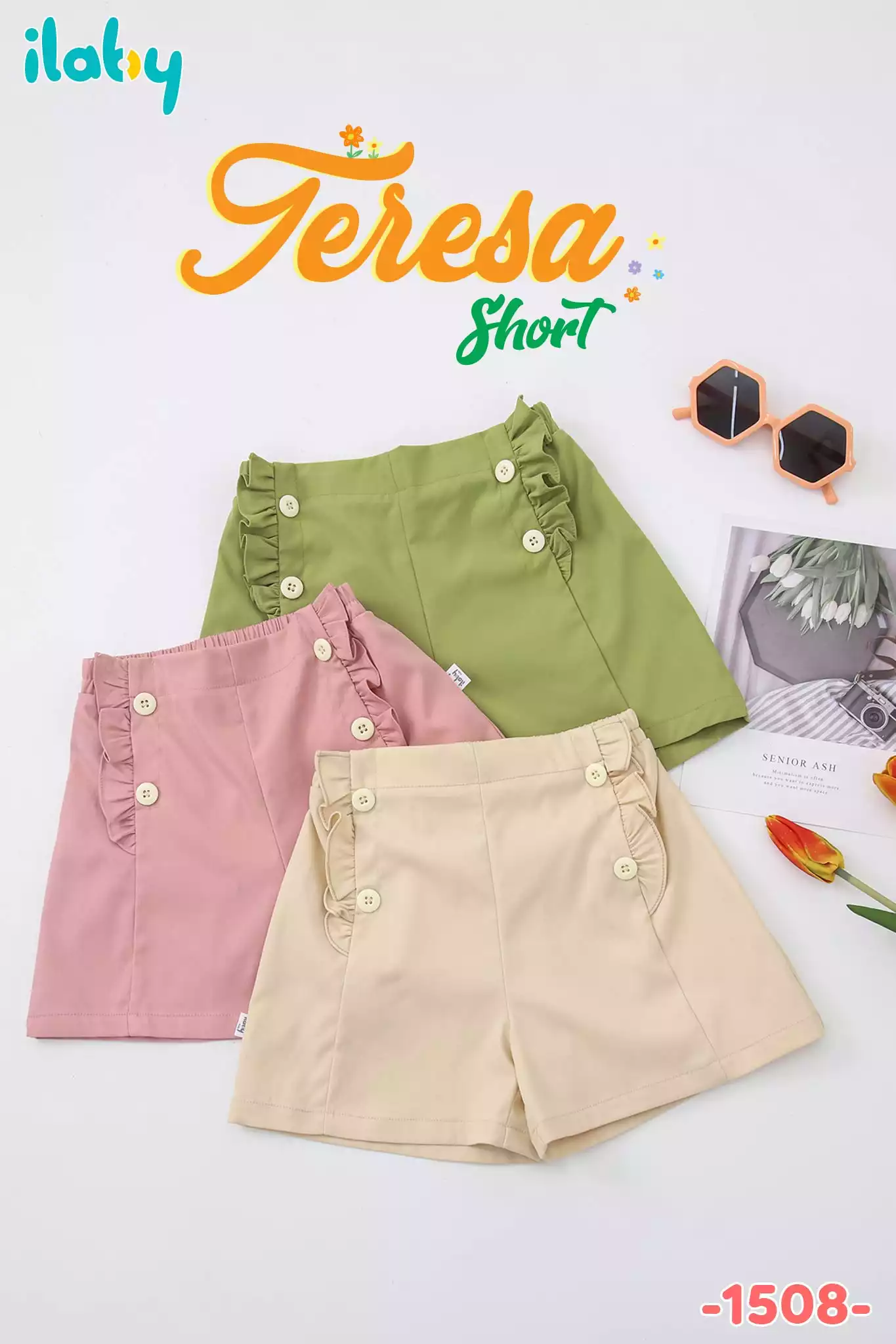 Quần sooc kaki phối bèo - Ilaby