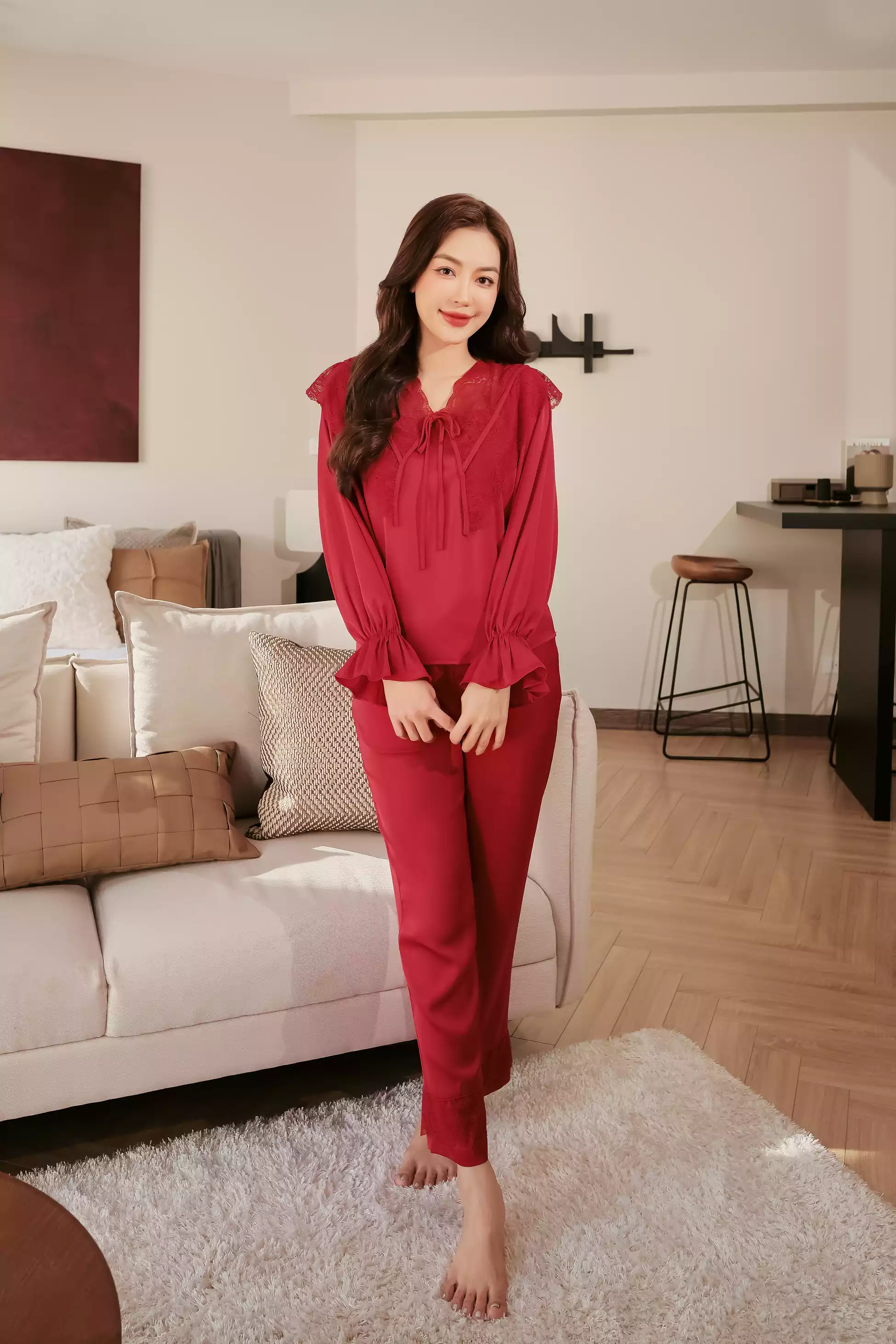 Bộ ngủ áo dài tay, quần dài BN402 | LYSILK