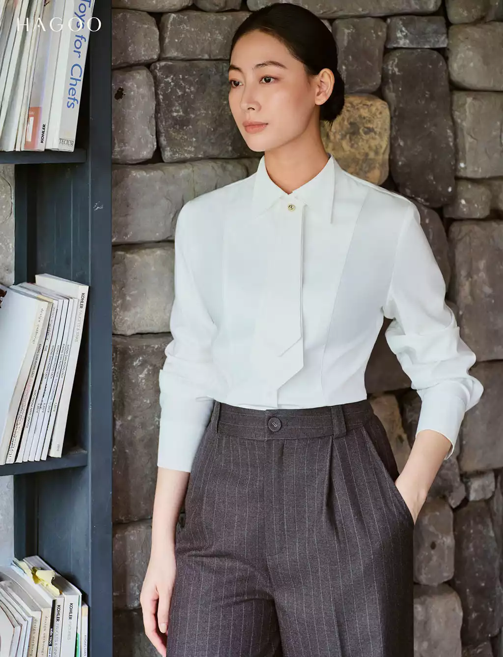 Áo sơ mi dài tay cà vạt rời Hagoo