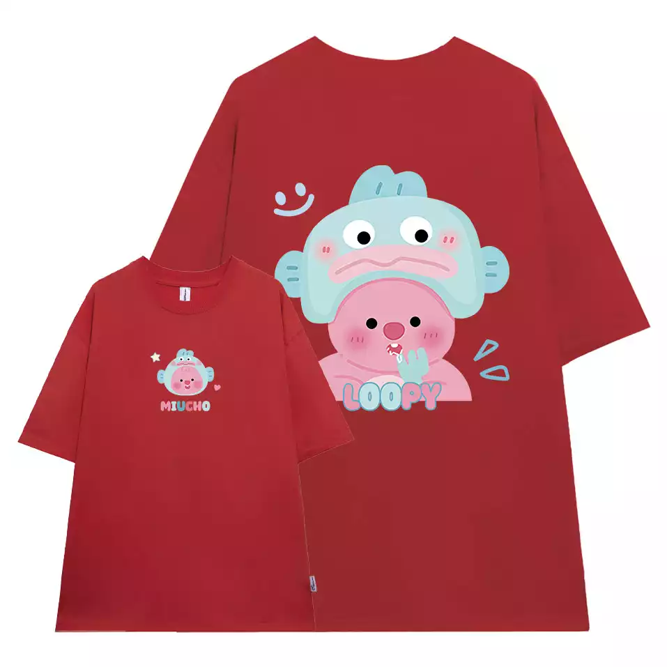 Áo thun Loopy Hải Ly form rộng ATD647 Miucho cotton cổ tròn in artwork ...