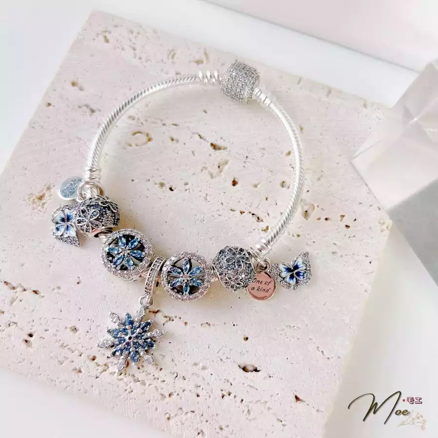 LT331 - Vòng pandora bông tuyết bươm bướm xanh | trangsucmoe