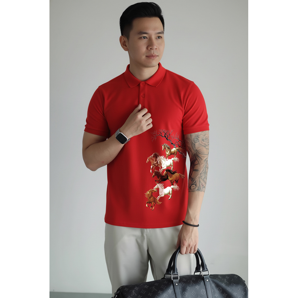 Áo polo Tết Bính Ngọ form vừa Miucho Iconic vải cá sấu thoáng mát dày ...