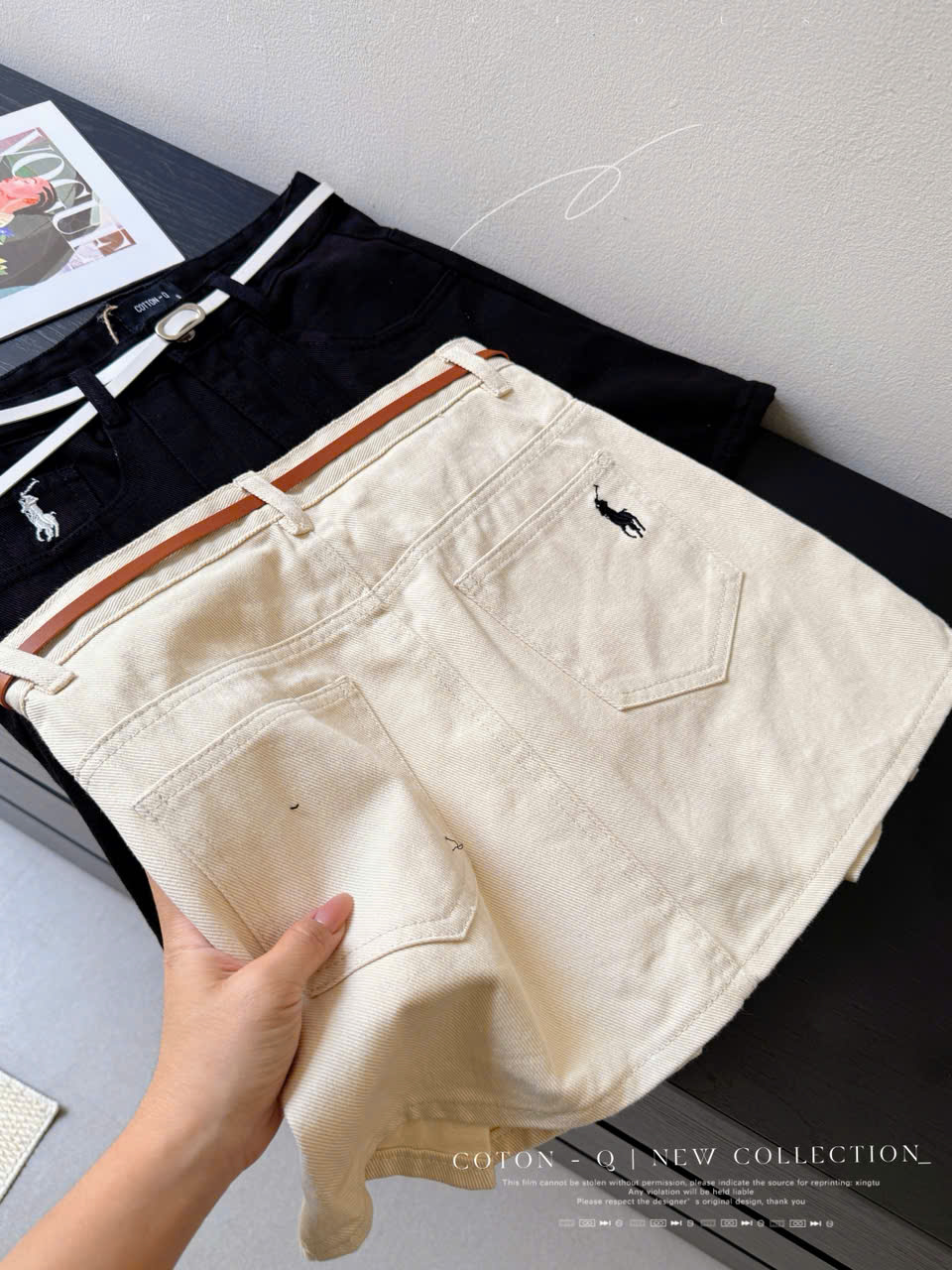 Chân váy xếp ly jean kèm belt ( KEM ) | QuynhGiaoNguyen