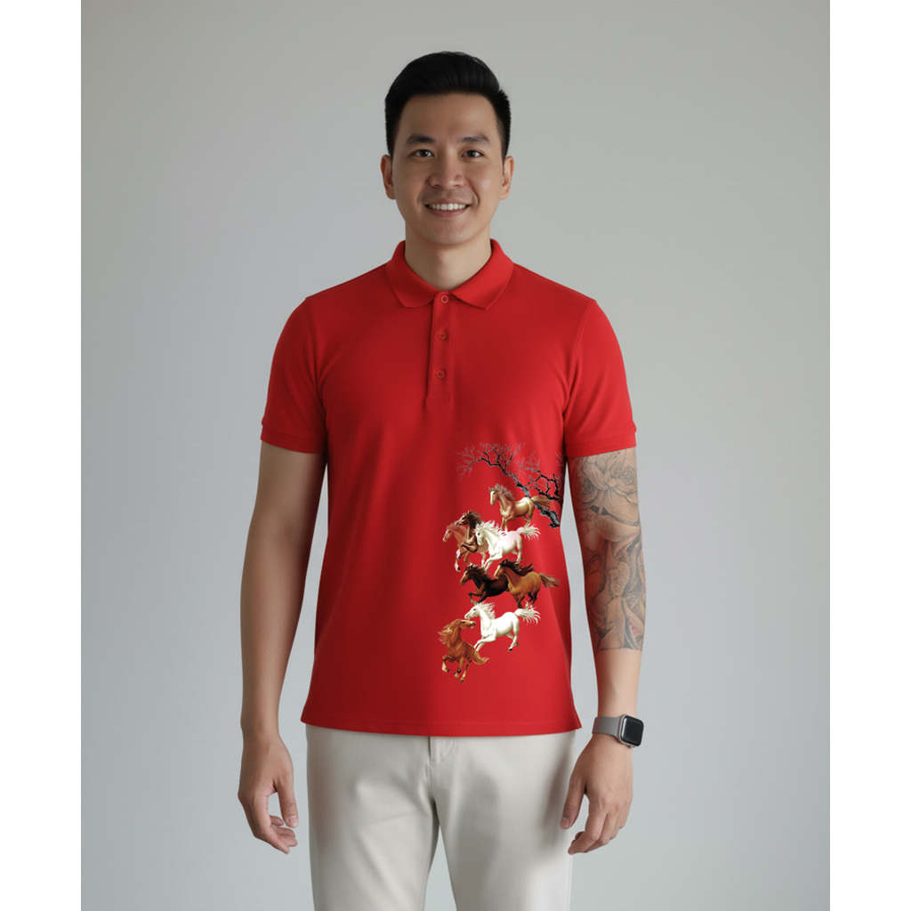 Áo polo Tết Bính Ngọ form vừa Miucho Iconic vải cá sấu thoáng mát dày ...