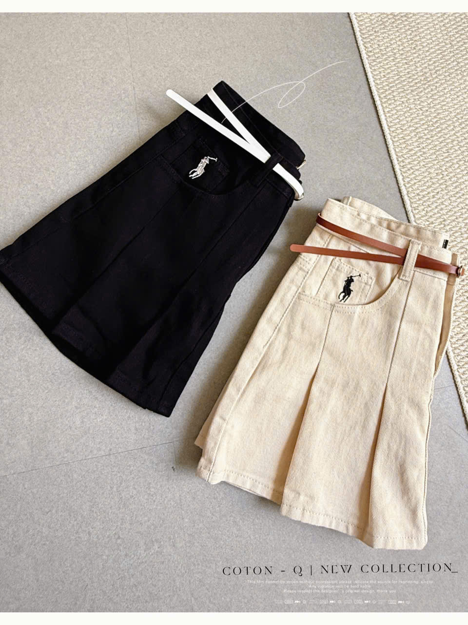 Chân váy xếp ly jean kèm belt ( KEM ) | QuynhGiaoNguyen