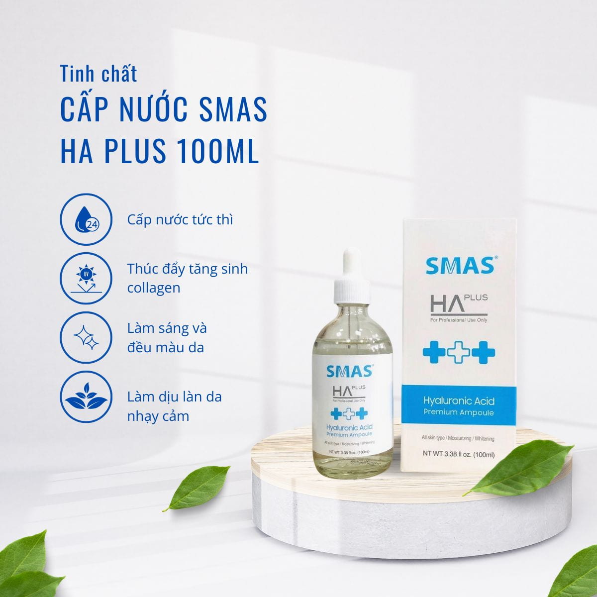 Tinh chất cấp nước SMAS HA Plus Hyaluronic Acid Premium Ampoule 100ml