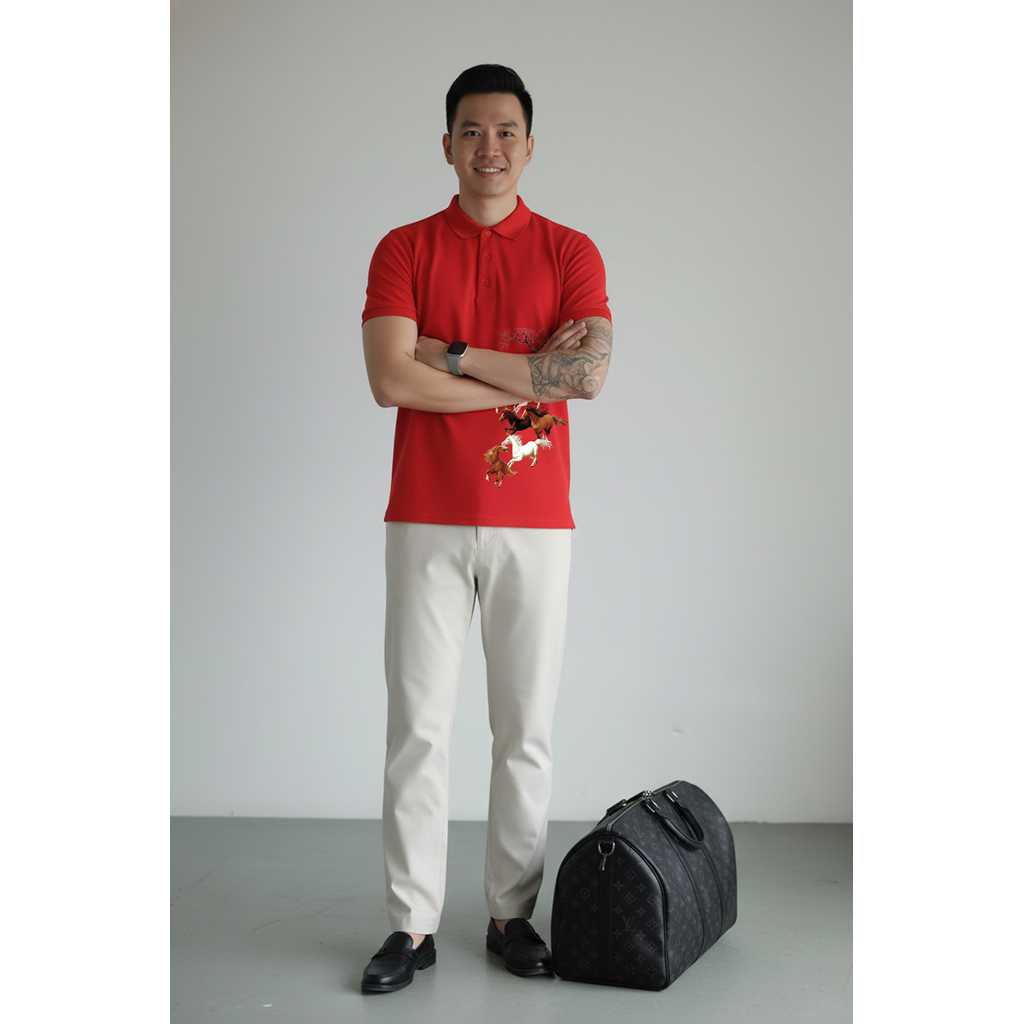 Áo polo Tết Bính Ngọ form vừa Miucho Iconic vải cá sấu thoáng mát dày ...