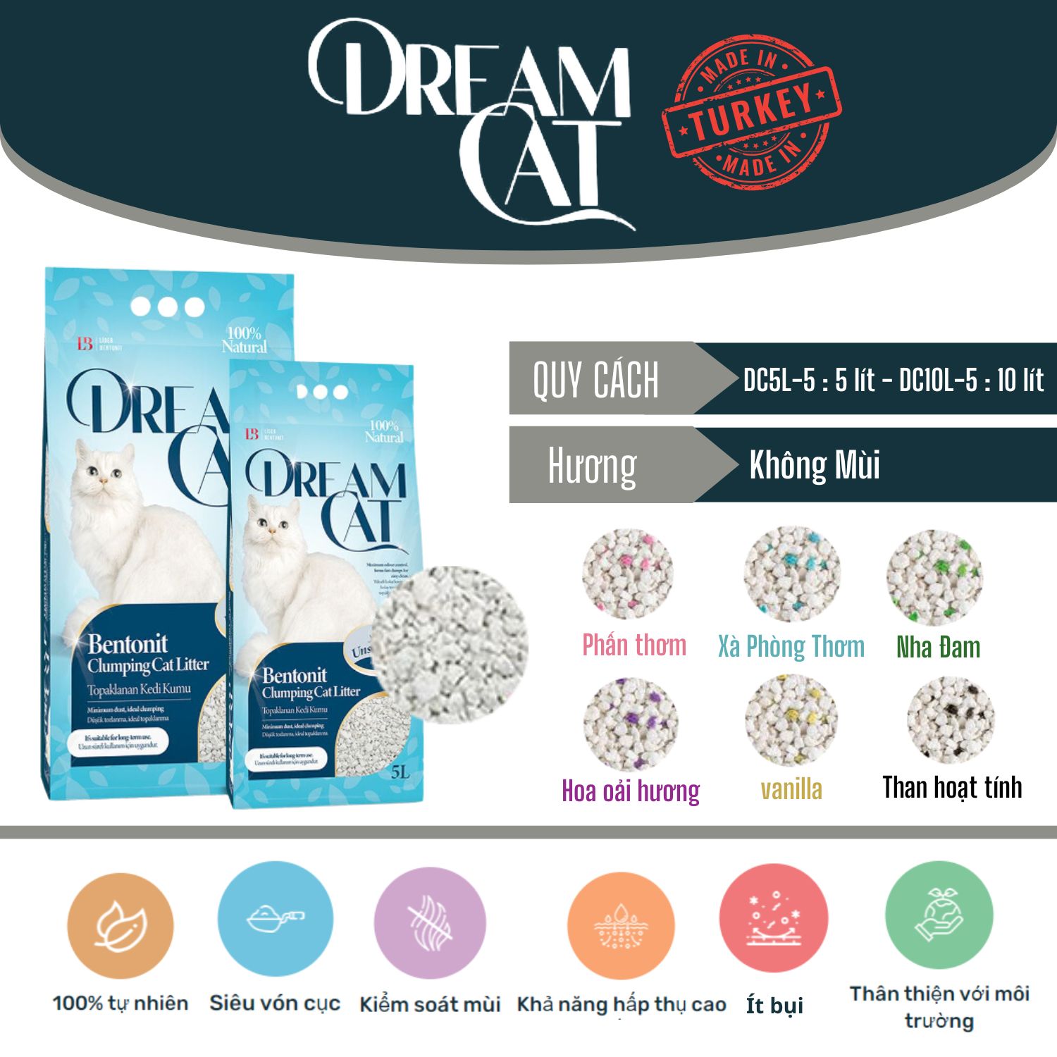 Cát vệ sinh cho mèo DREAMCAT - Dòng Unscented (Hương tự nhiên không mùi) 5L | Pet Family